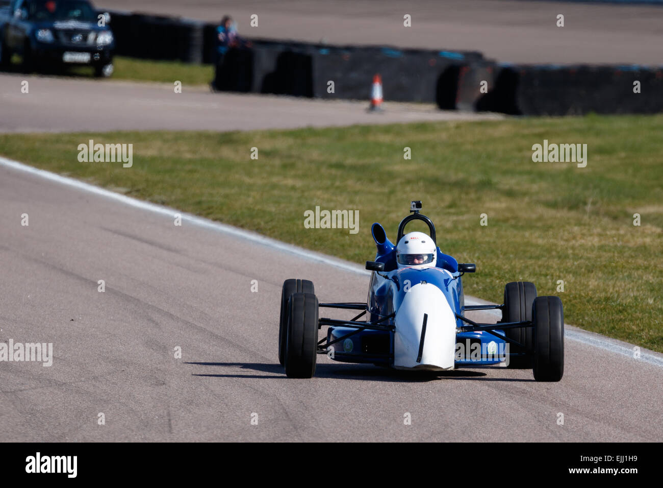 A car taking part in the BARC sprint at Rockingham Motor Speedway Stock ...