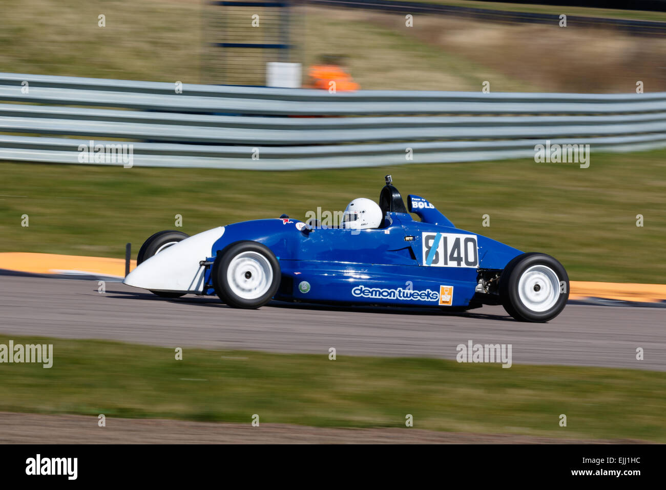 A car taking part in the BARC sprint at Rockingham Motor Speedway Stock ...