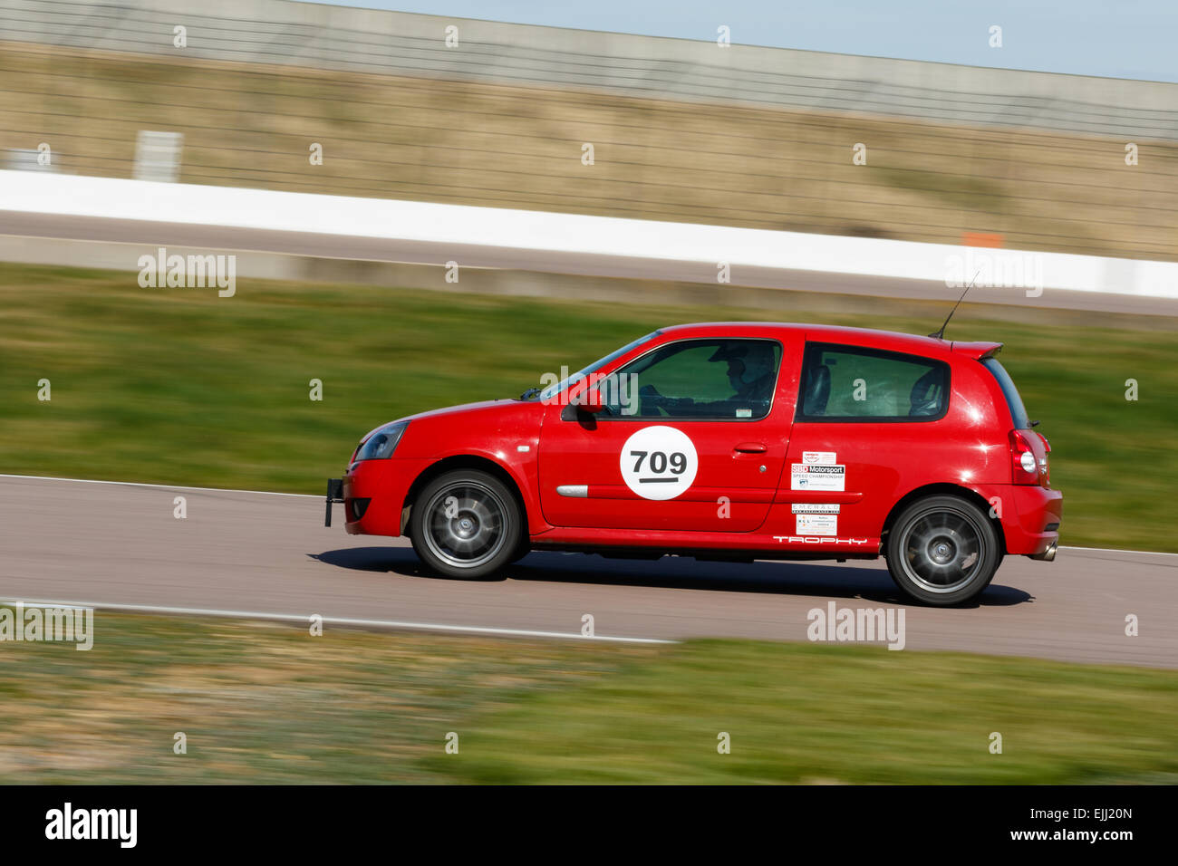 A car taking part in the BARC sprint at Rockingham Motor Speedway Stock ...