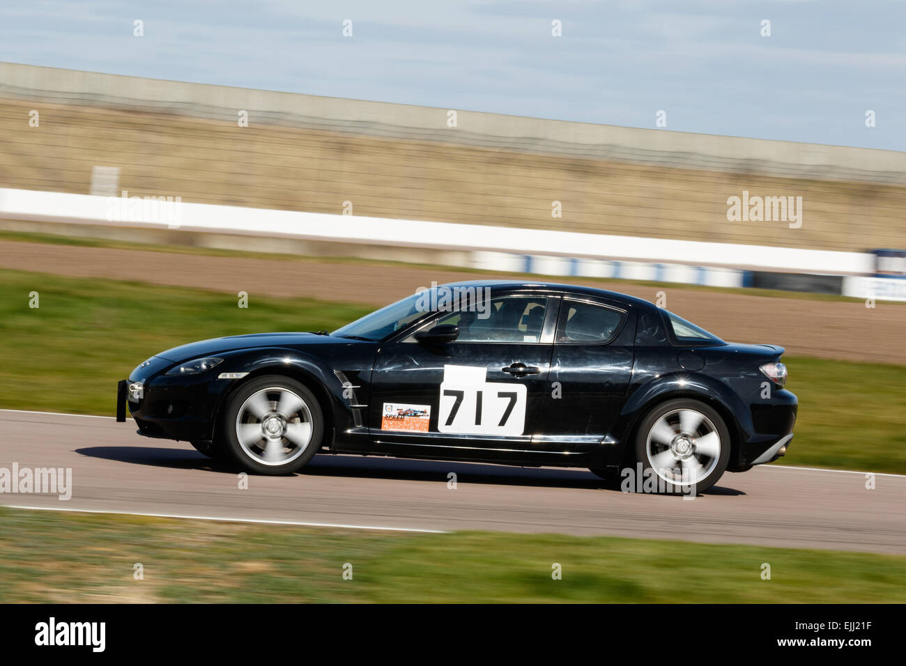 A car taking part in the BARC sprint at Rockingham Motor Speedway Stock ...