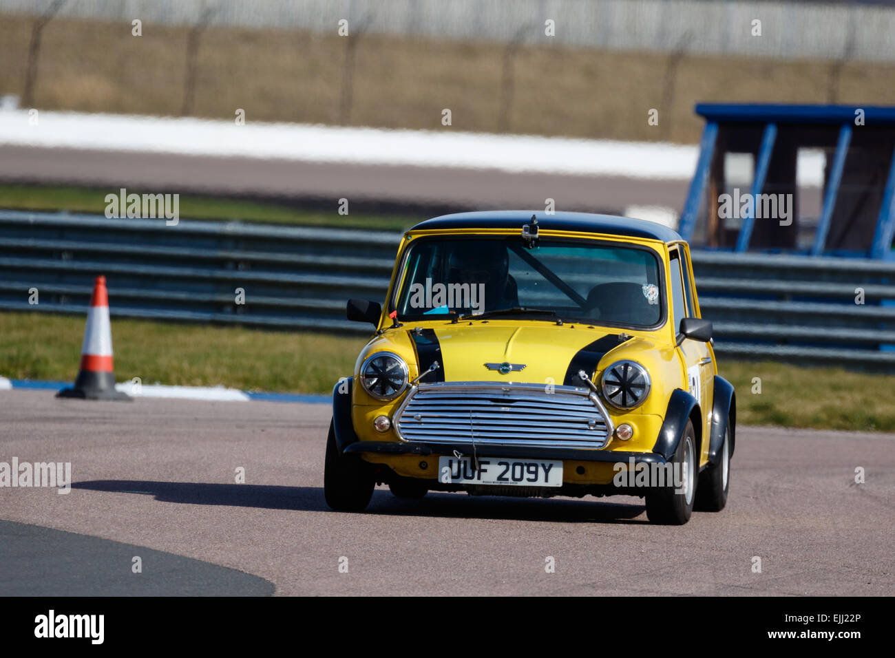 A car taking part in the BARC sprint at Rockingham Motor Speedway Stock ...