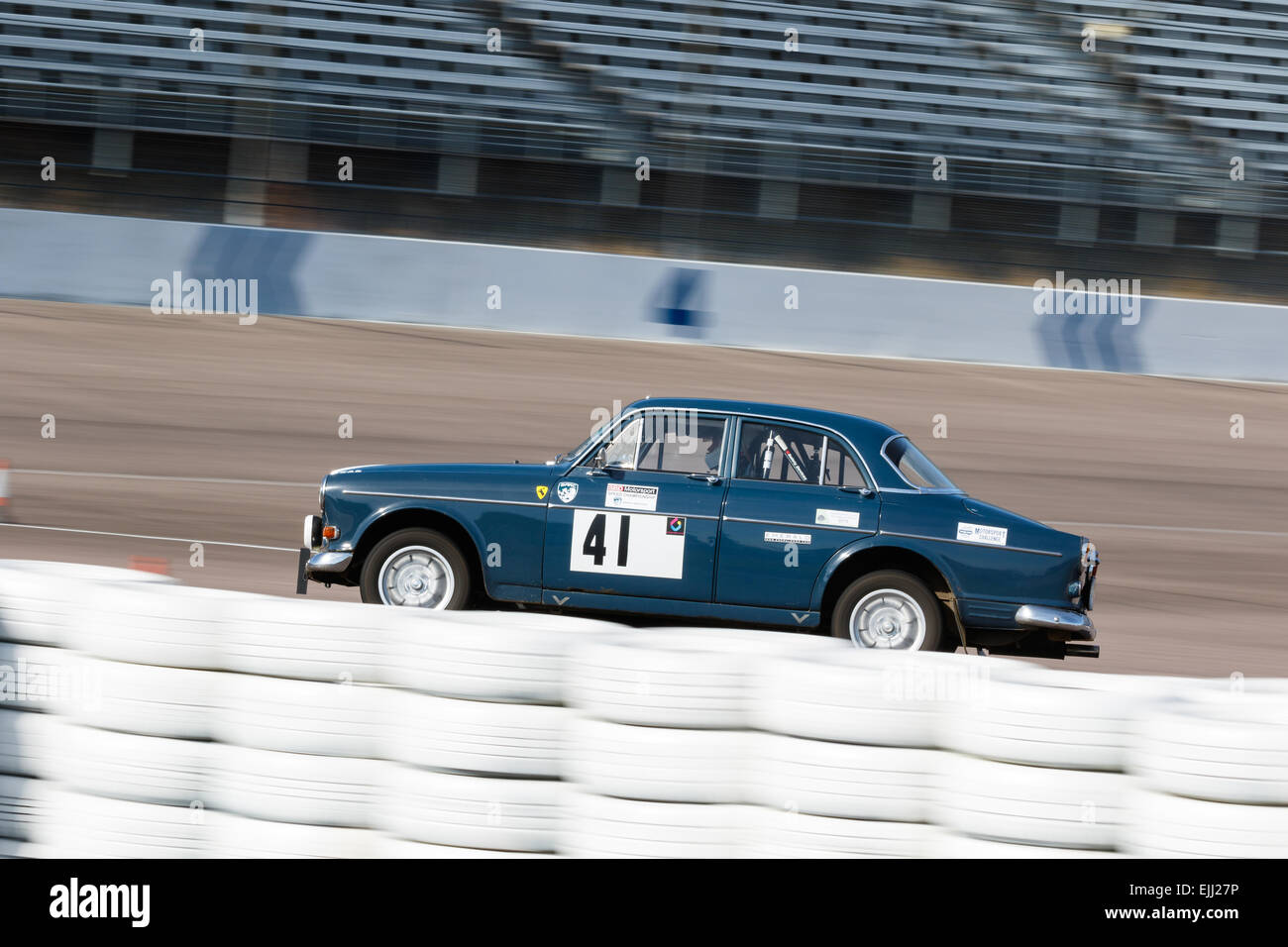 A car taking part in the BARC sprint at Rockingham Motor Speedway Stock ...