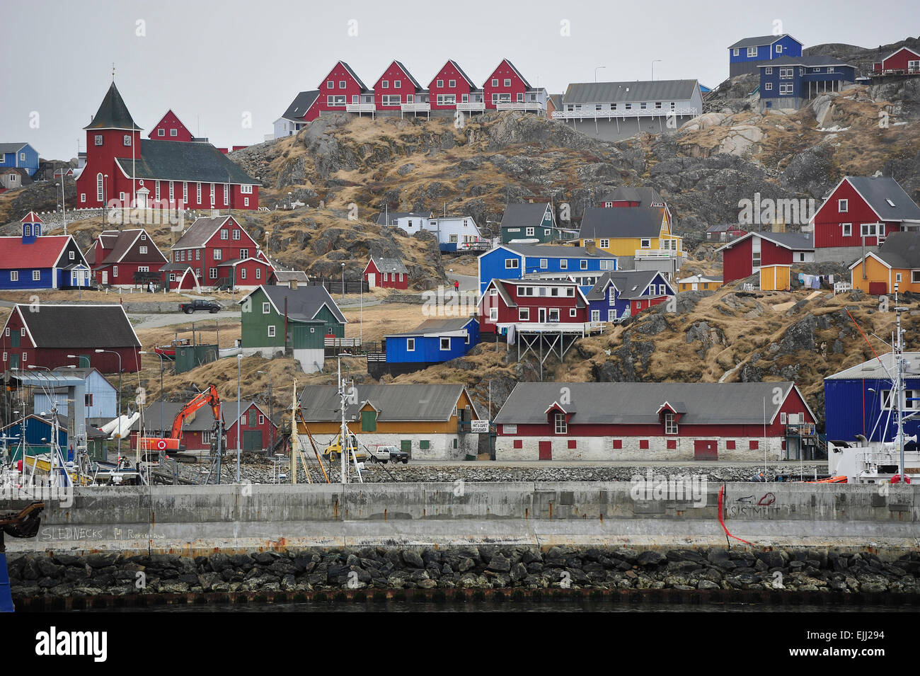 SISIMIUT, QEQQATA / GREENLAND - JUNE 12: The town of Sisimiut ...