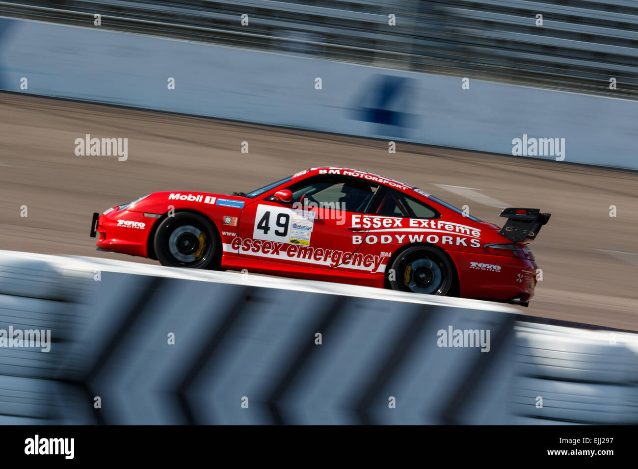 A car taking part in the BARC sprint at Rockingham Motor Speedway Stock ...
