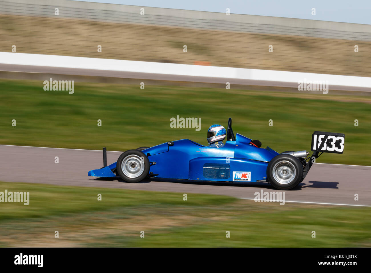 A car taking part in the BARC sprint at Rockingham Motor Speedway Stock ...