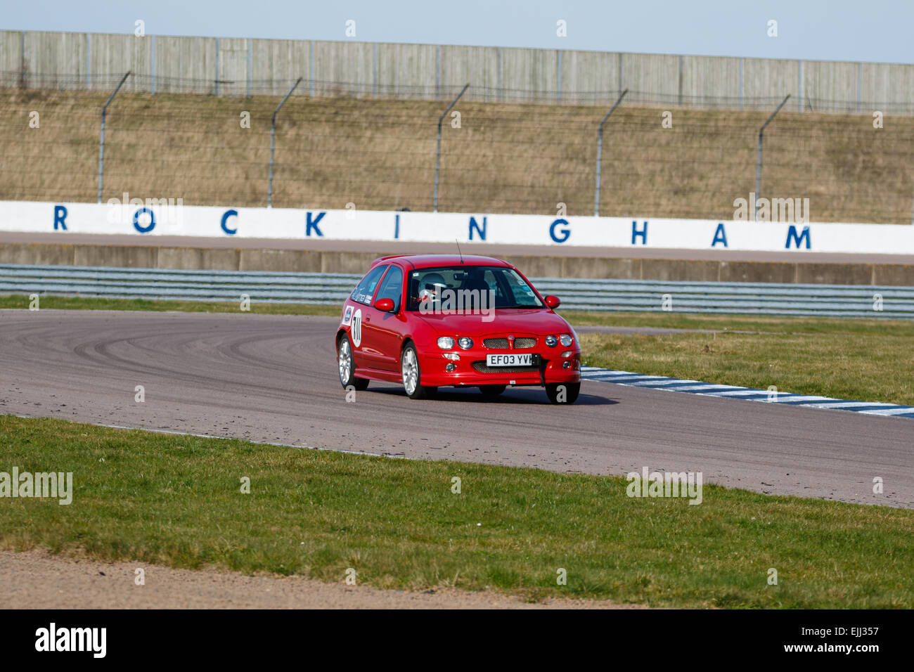 A car taking part in the BARC sprint at Rockingham Motor Speedway Stock ...