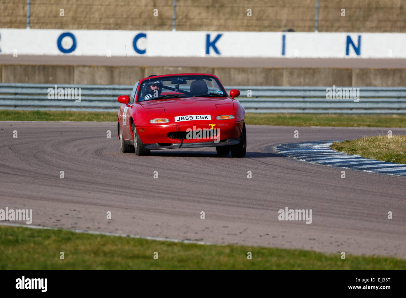 A car taking part in the BARC sprint at Rockingham Motor Speedway Stock ...