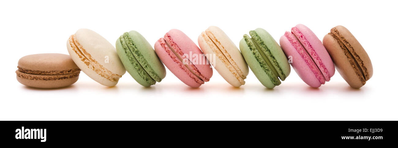 8 pcs colorful macaroons line up on white with clipping path Stock ...