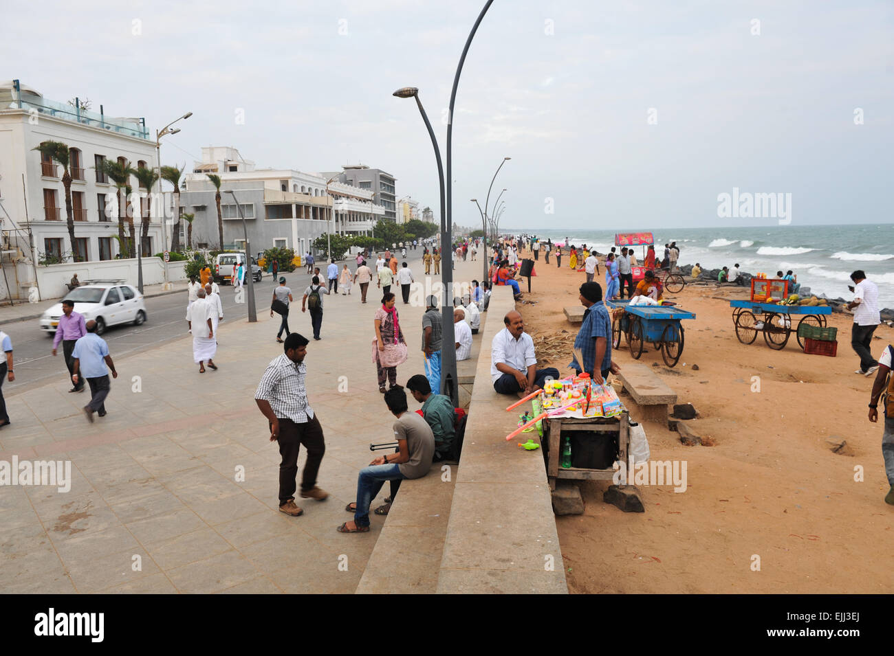 Pondicherry promenade by the sea Stock Photo - Alamy