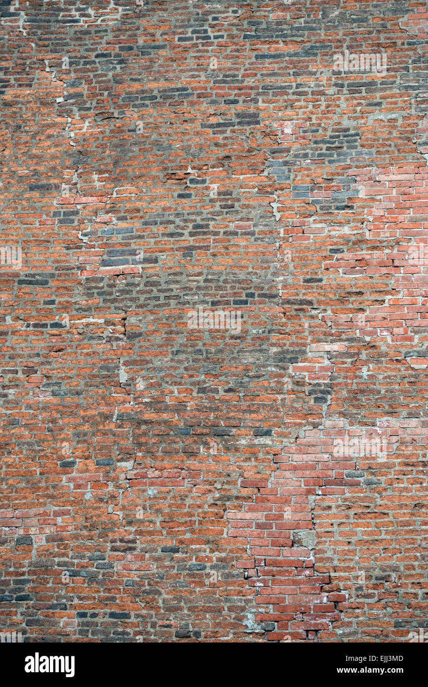 Background large section of old red-brown loam bricks wall Stock Photo ...