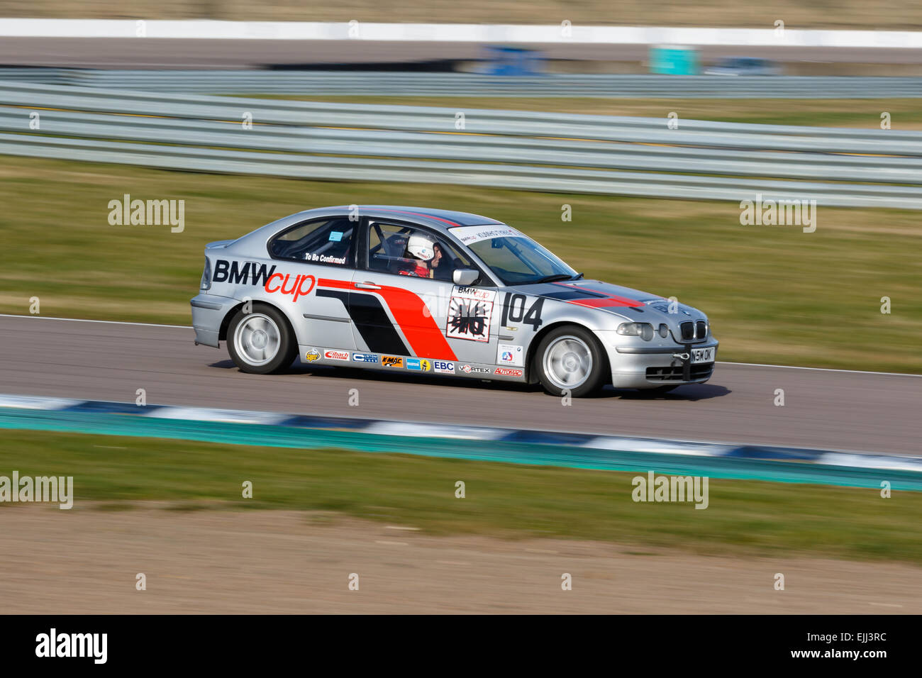 A car taking part in the BARC sprint at Rockingham Motor Speedway Stock ...