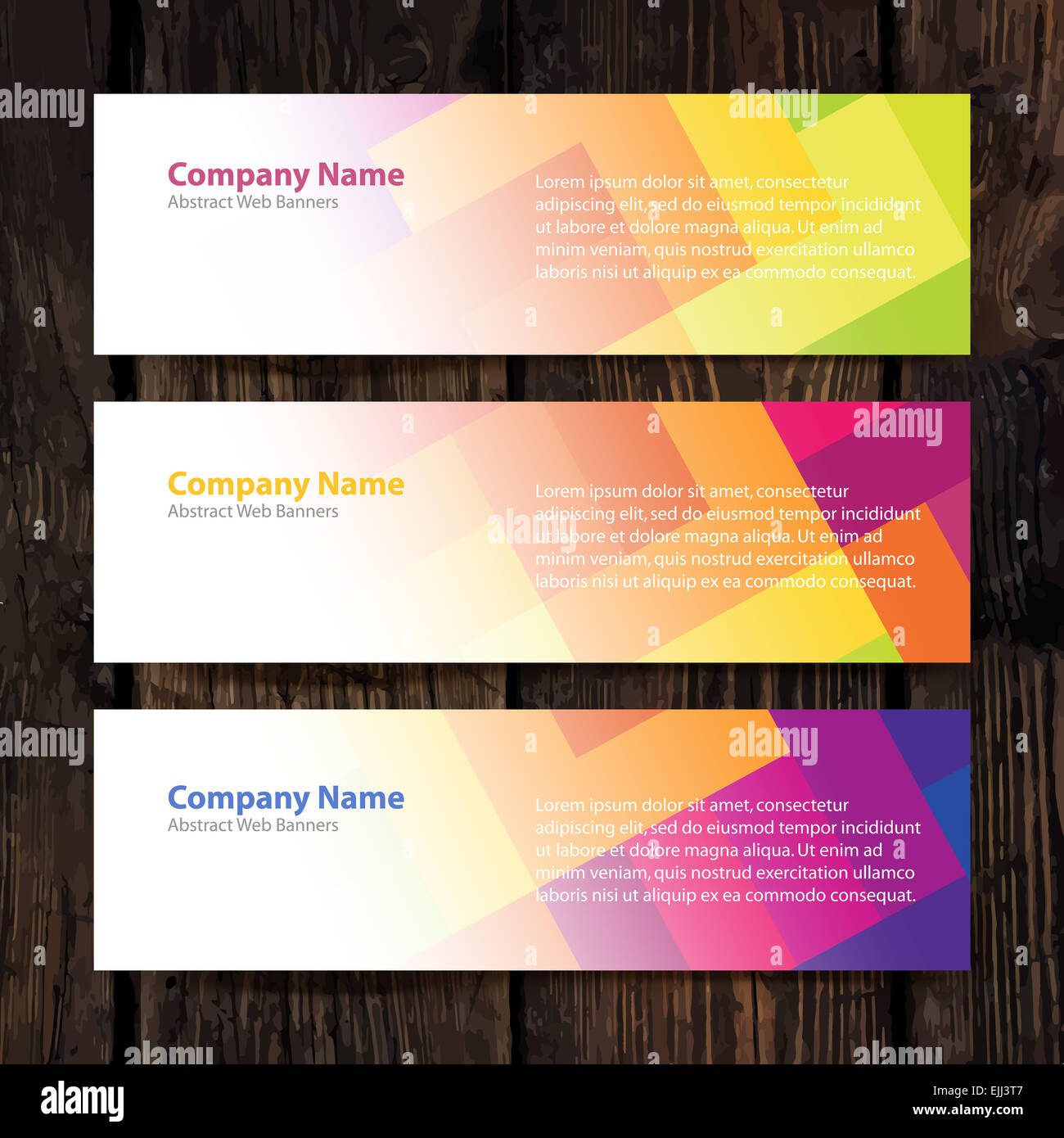 Abstract Web Banners with colorful cells and Wooden Background. Design ...