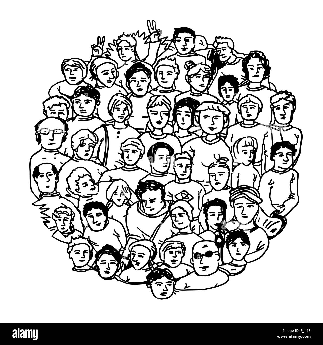 Hand Drawn People Characters Unrecognizable. Circle shaped Stock Photo ...