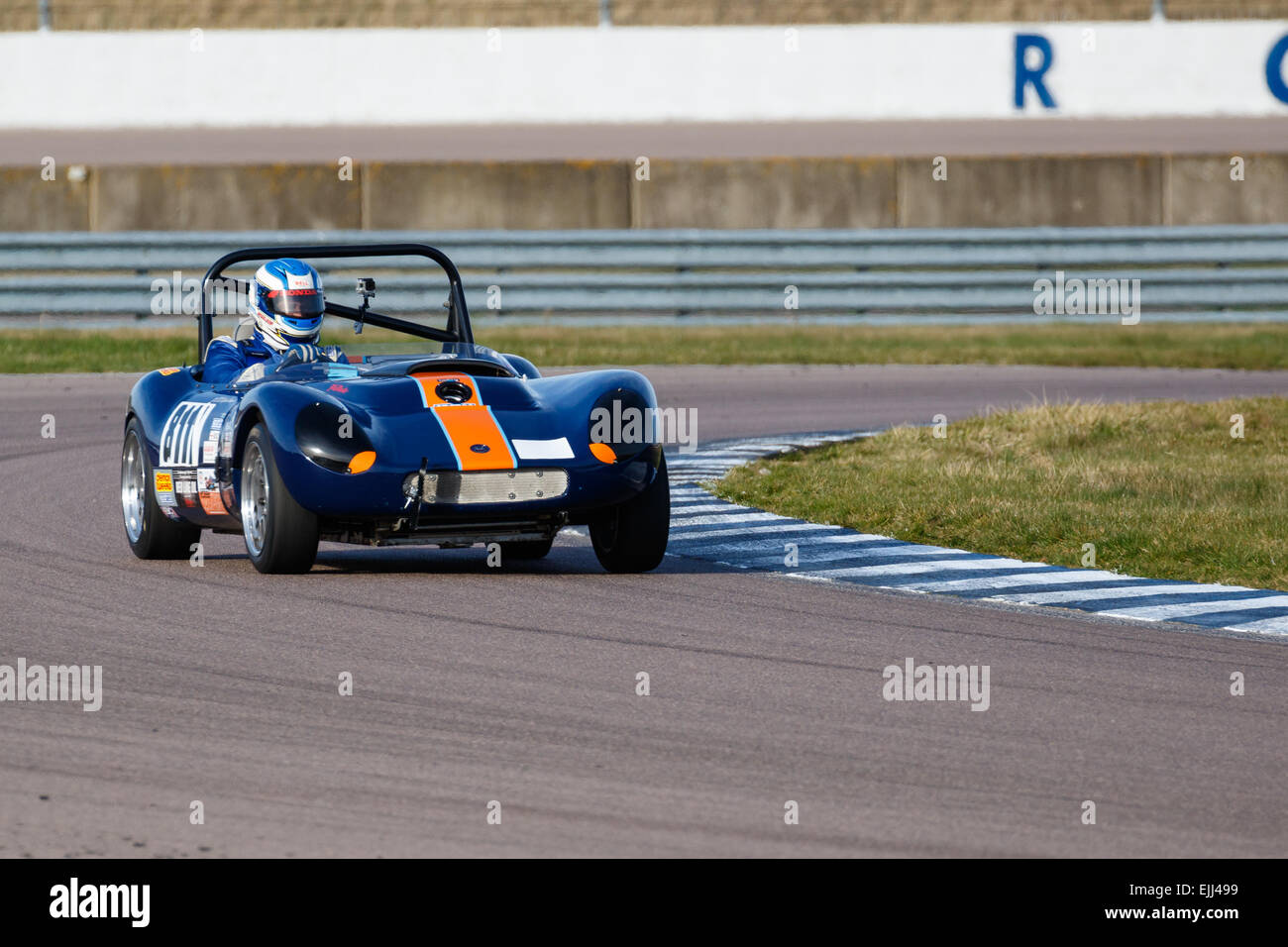 A car taking part in the BARC sprint at Rockingham Motor Speedway Stock ...