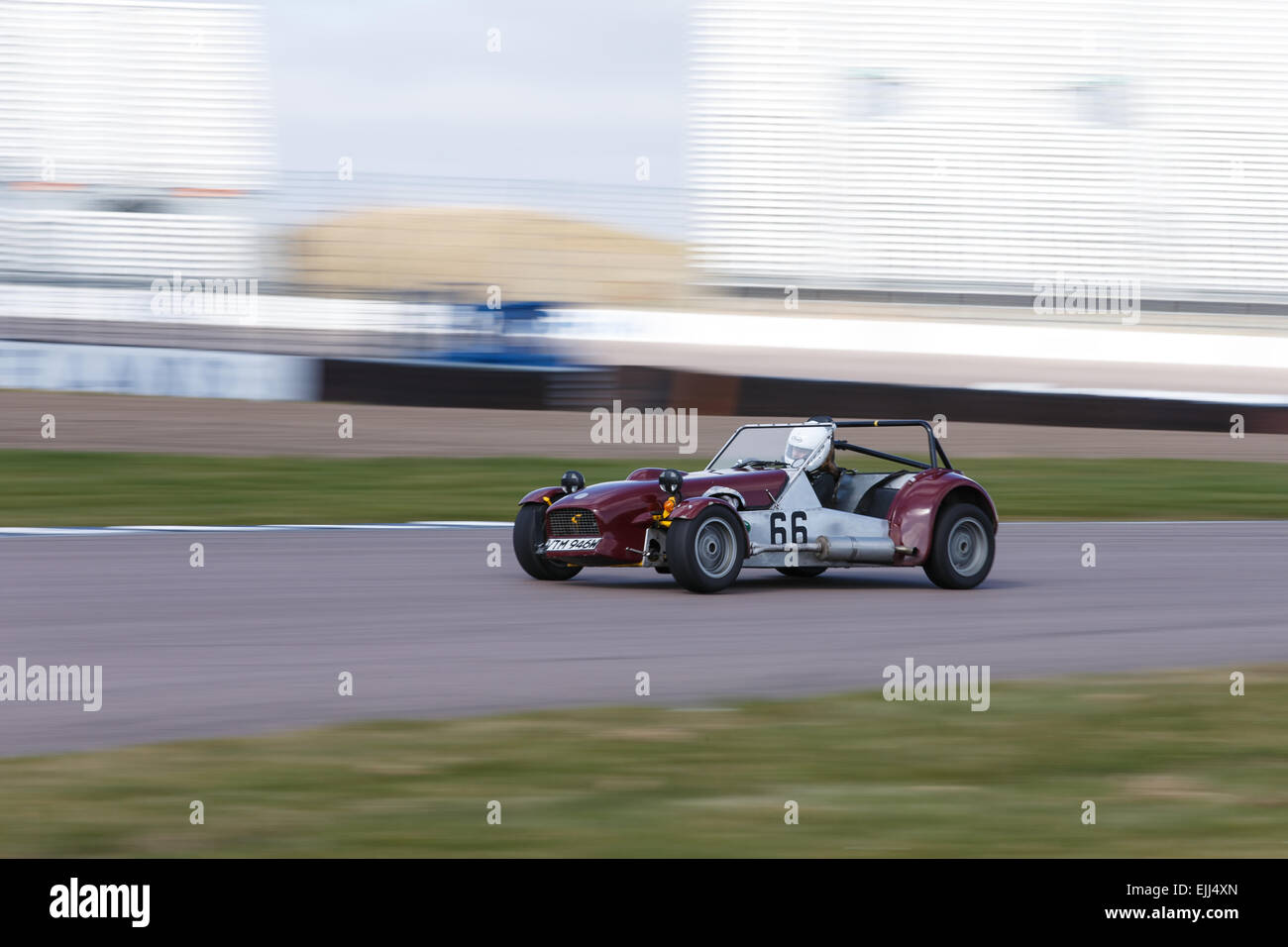 A car taking part in the BARC sprint at Rockingham Motor Speedway Stock ...