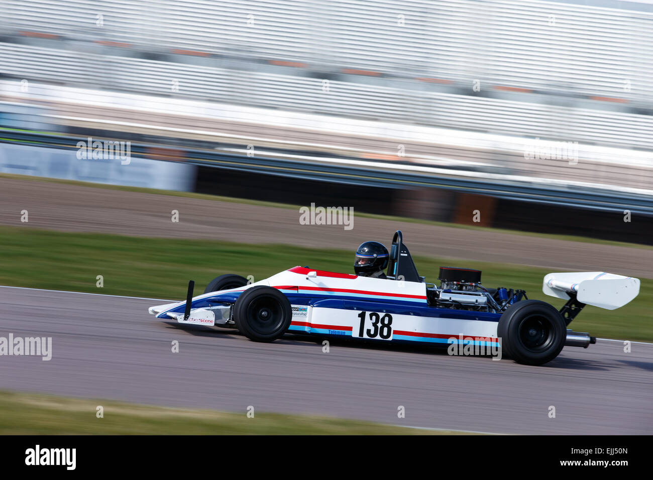 A car taking part in the BARC sprint at Rockingham Motor Speedway Stock ...