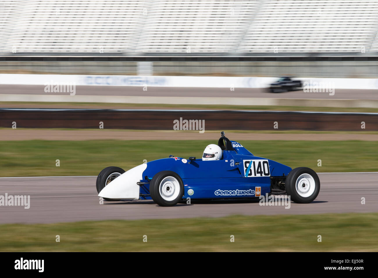 A car taking part in the BARC sprint at Rockingham Motor Speedway Stock ...