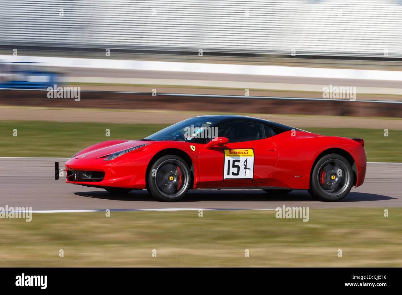 A car taking part in the BARC sprint at Rockingham Motor Speedway Stock ...