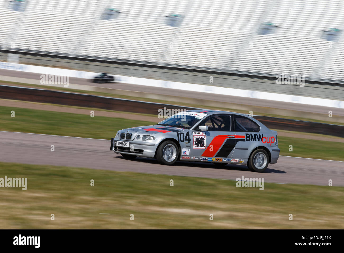 A car taking part in the BARC sprint at Rockingham Motor Speedway Stock ...