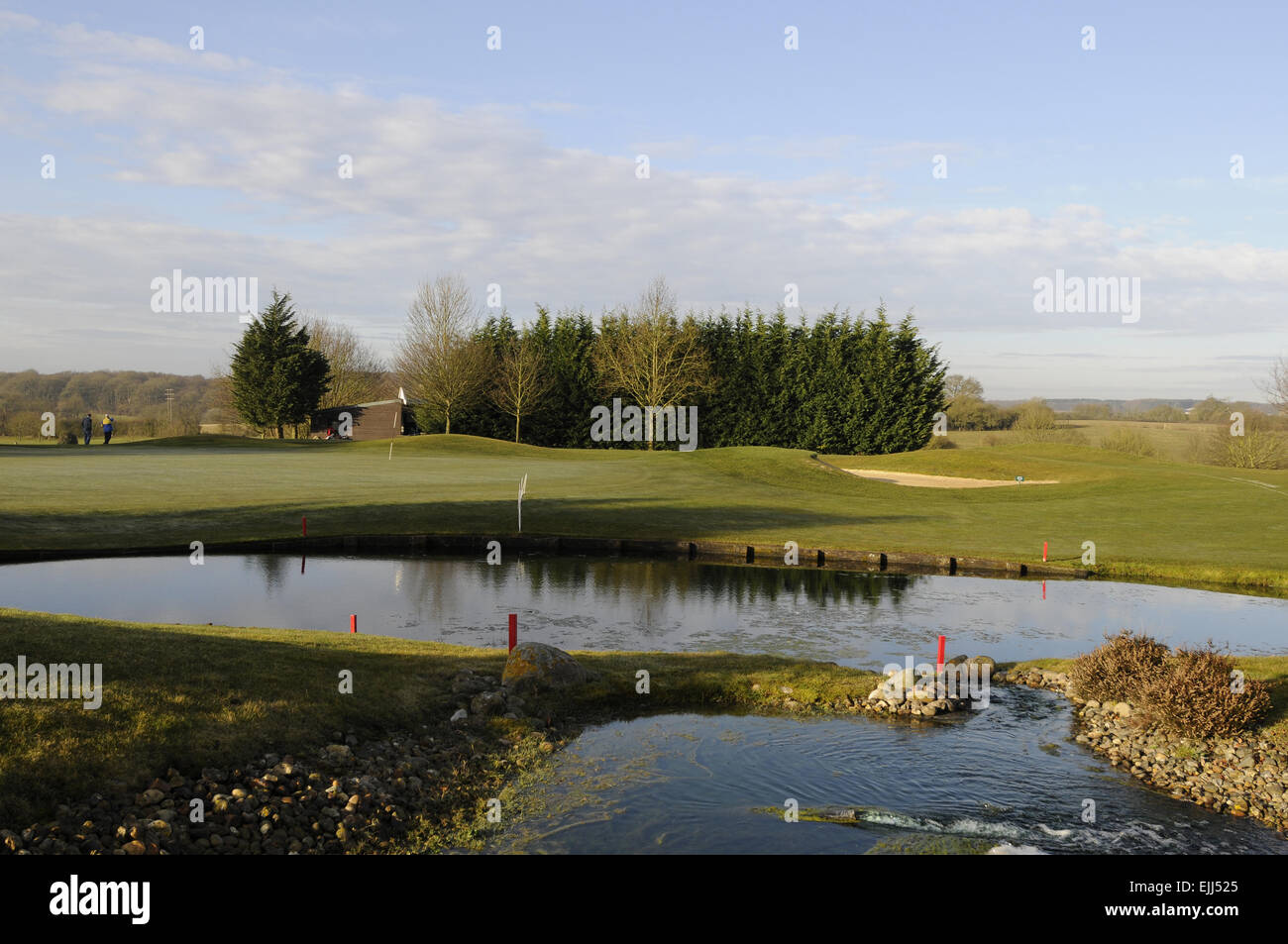 View over stream and pond to the 18th Green at Toot Hill Golf Club ...