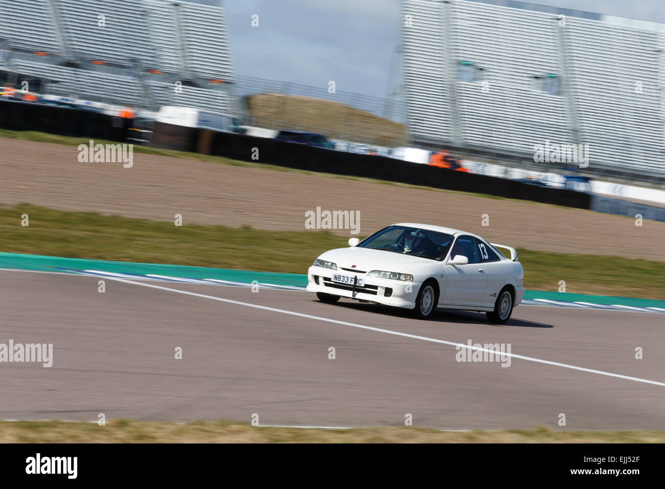 A car taking part in the BARC sprint at Rockingham Motor Speedway Stock ...