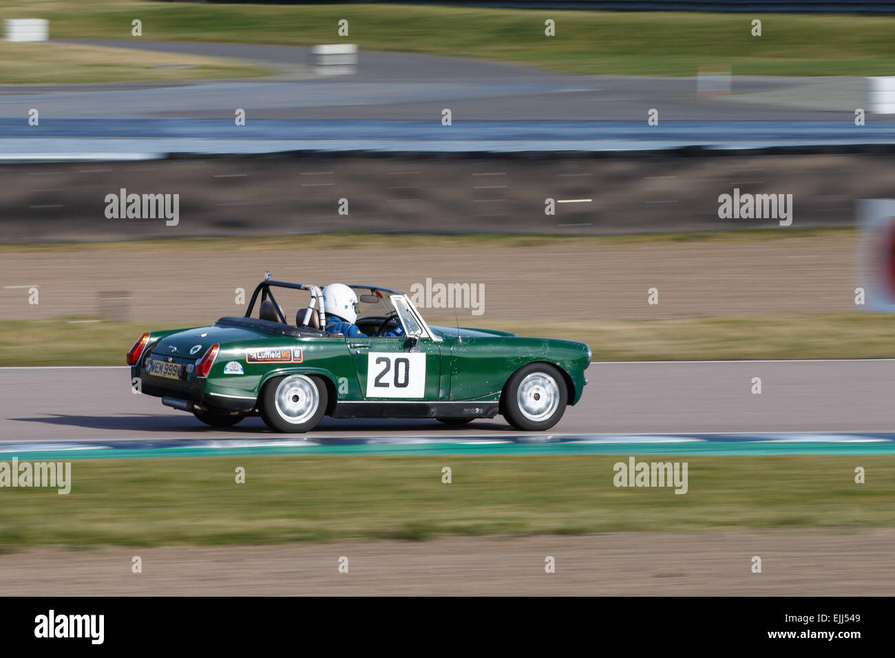 A car taking part in the BARC sprint at Rockingham Motor Speedway Stock ...