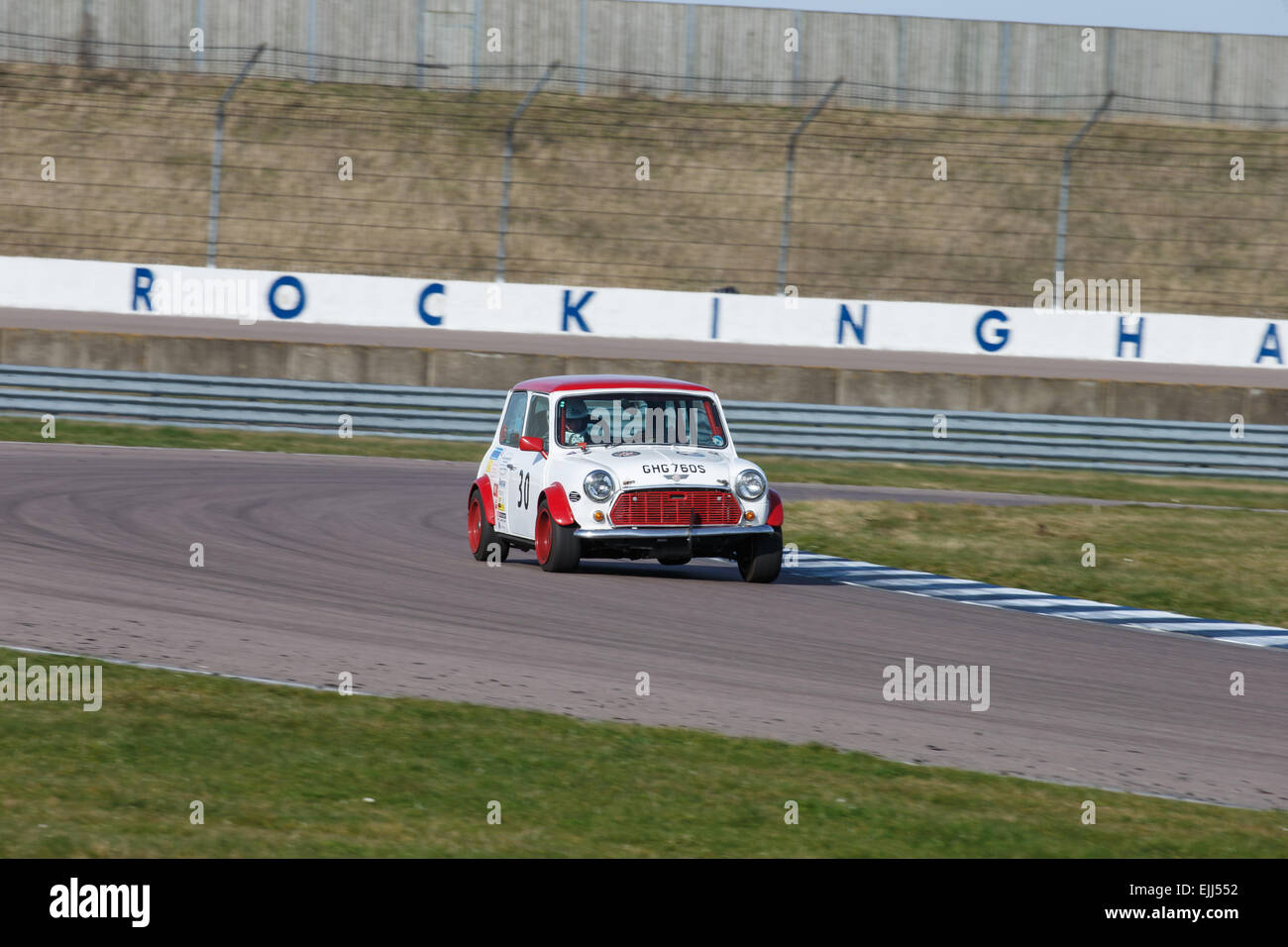 A car taking part in the BARC sprint at Rockingham Motor Speedway Stock ...