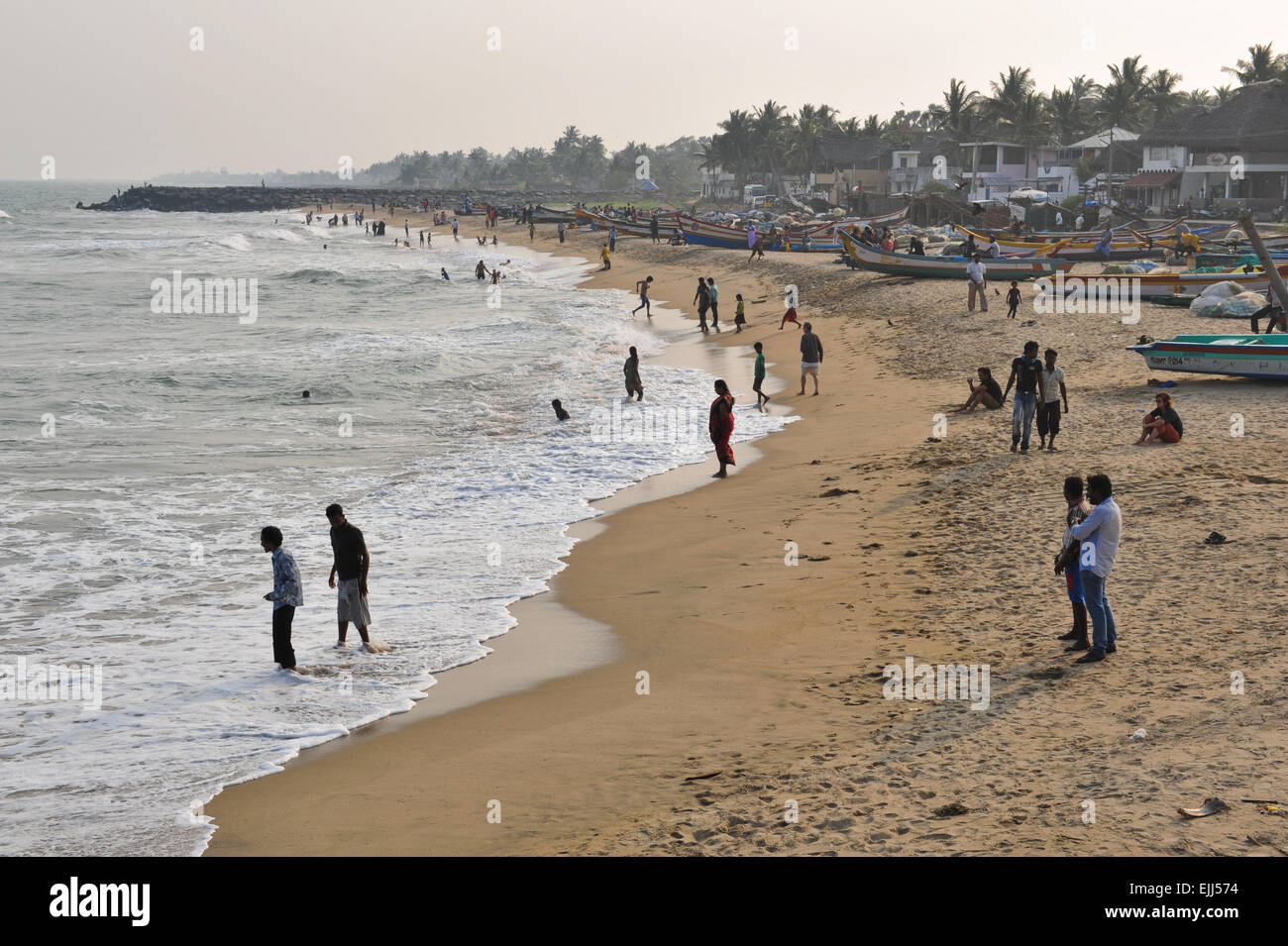Sunday time in Serenity beach near Pondicherry, Tamil nadu, India Stock ...