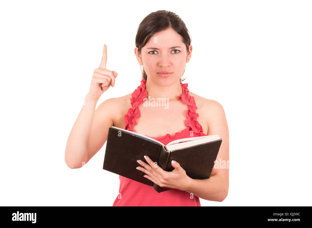 beautiful young female teacher holding book Stock Photo - Alamy