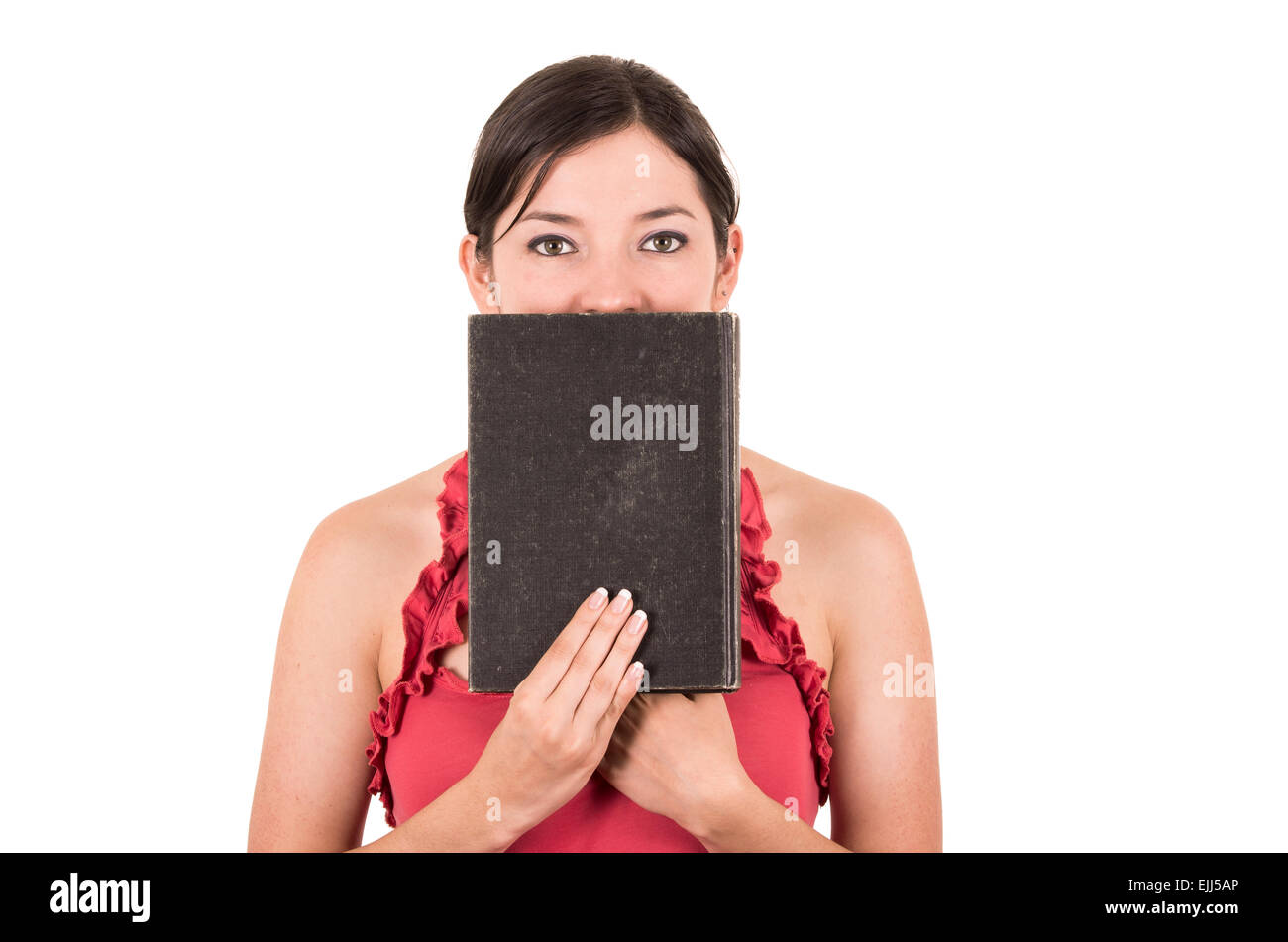 beautiful young female teacher holding book Stock Photo - Alamy