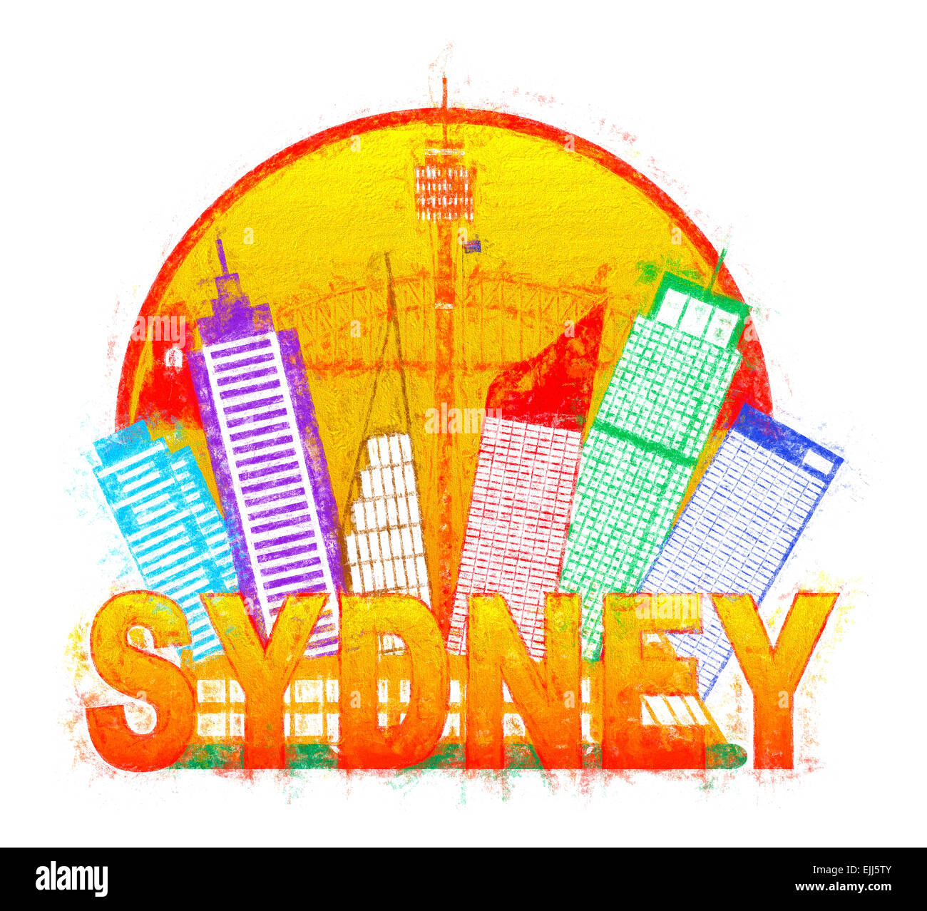 Sydney Australia Skyline Landmarks Harbour Bridge Color in Circle ...