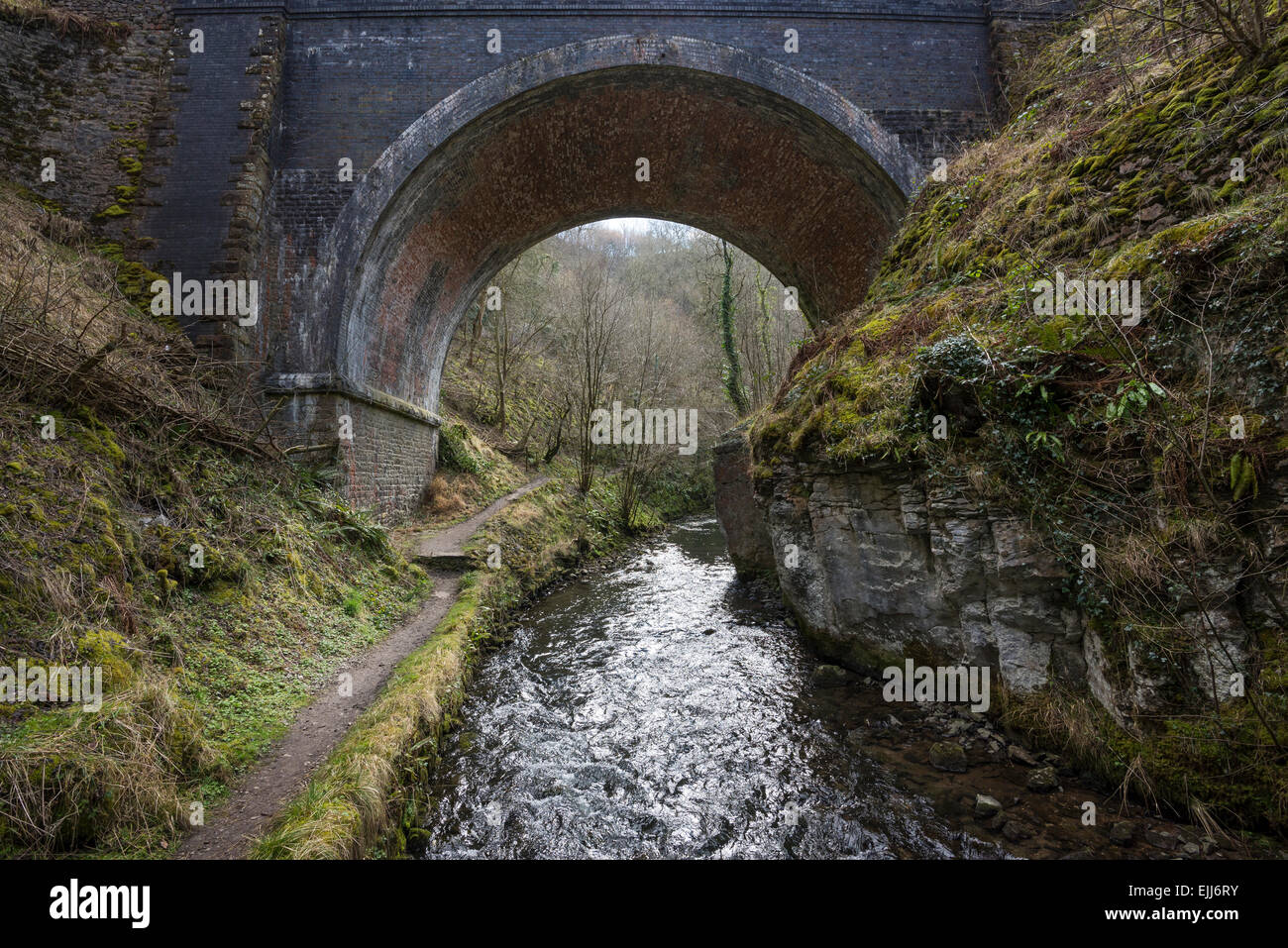 Old railway bridge on the Monsal trail over the river Wye in Chee Dale ...