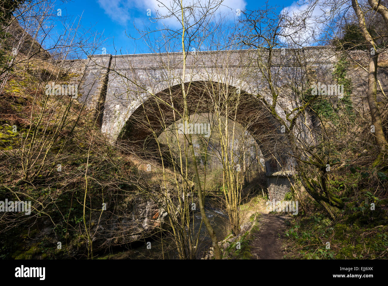 Old railway bridge on the Monsal trail over the river Wye in Chee Dale ...