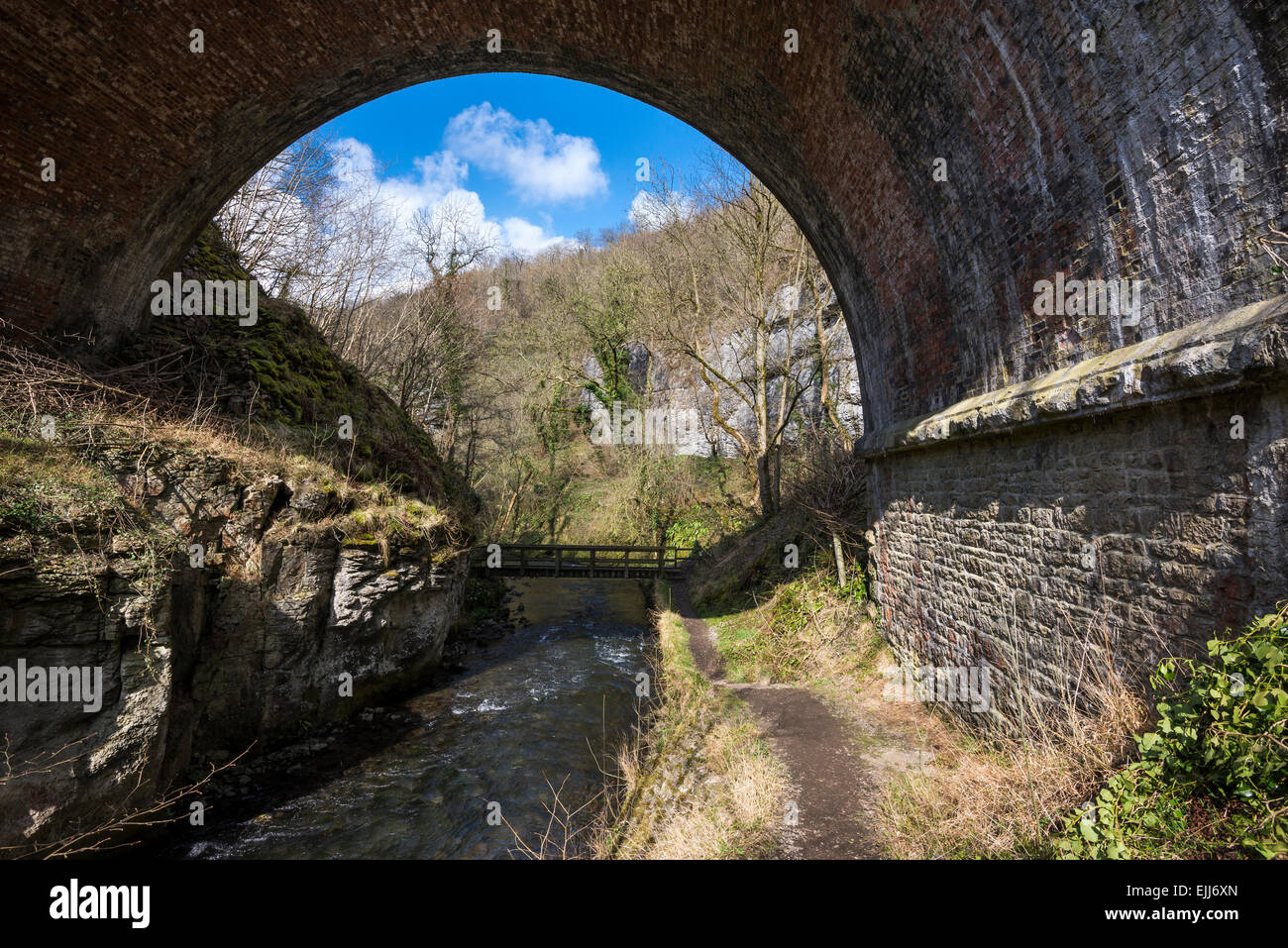 Old railway bridge on the Monsal trail over the river Wye in Chee Dale ...