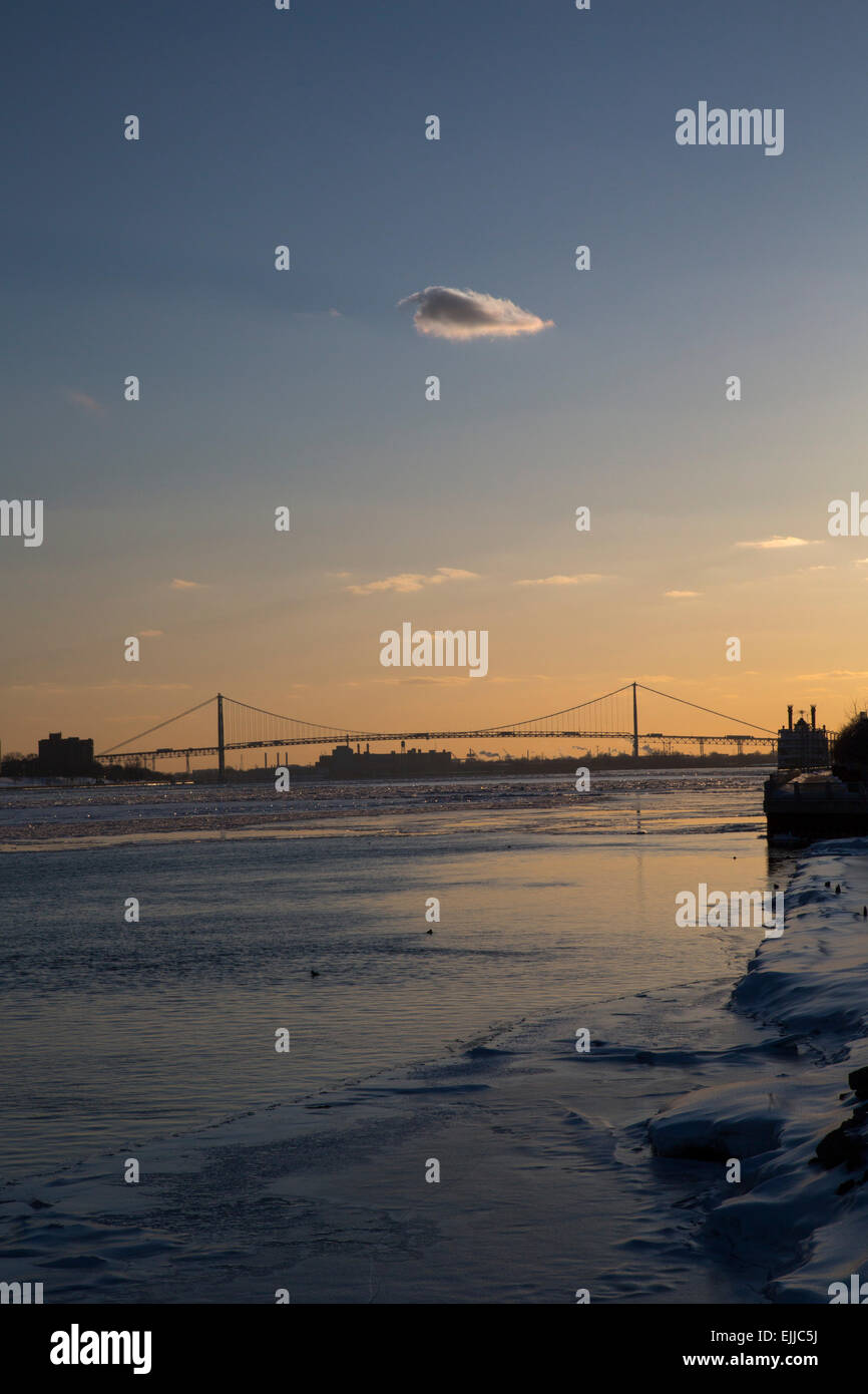 Detroit, Michigan - The Detroit River in winter, with the Ambassador ...