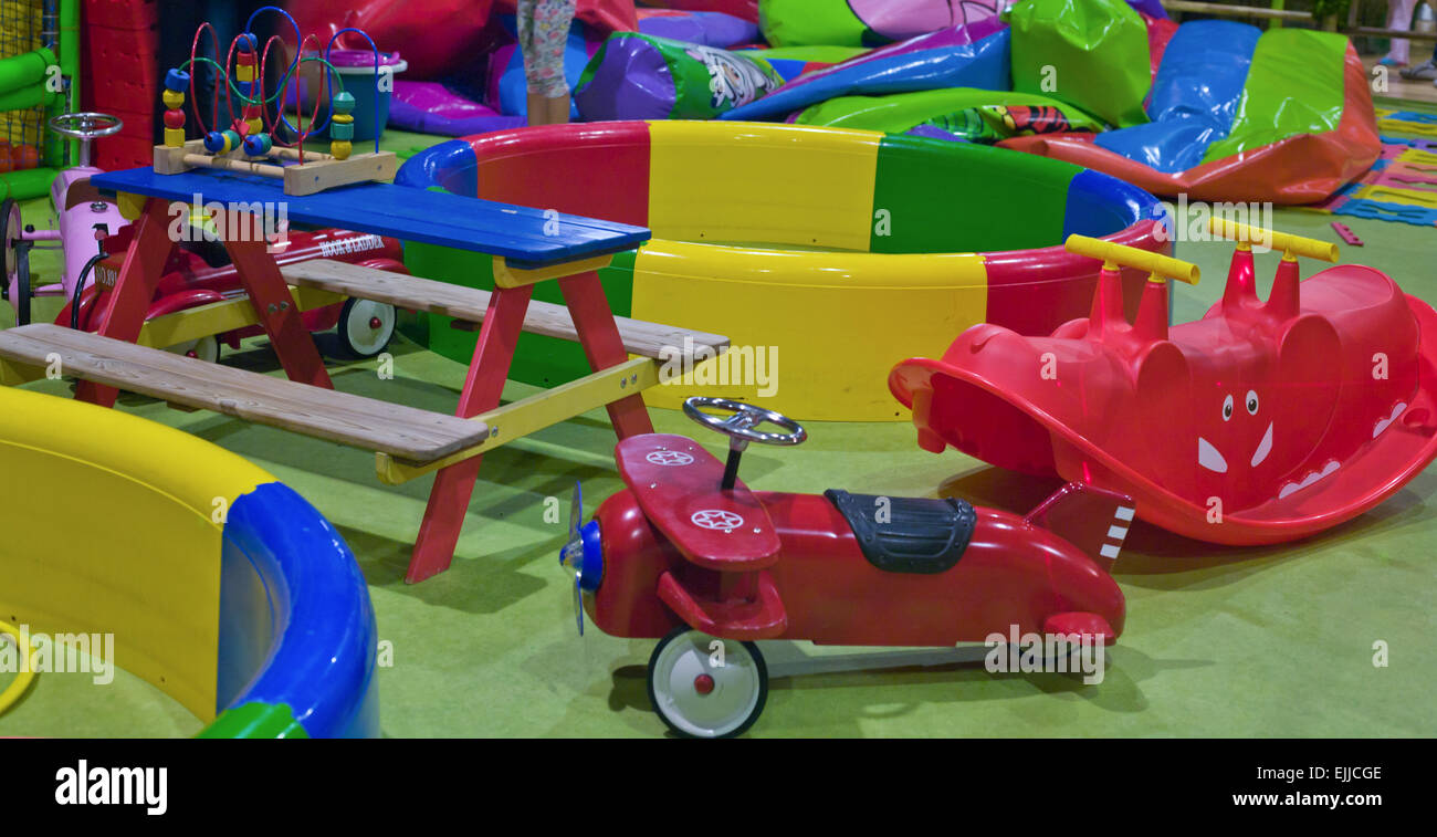 Plastic toys indoors at preschool Kindergarten colorful toys area Stock ...