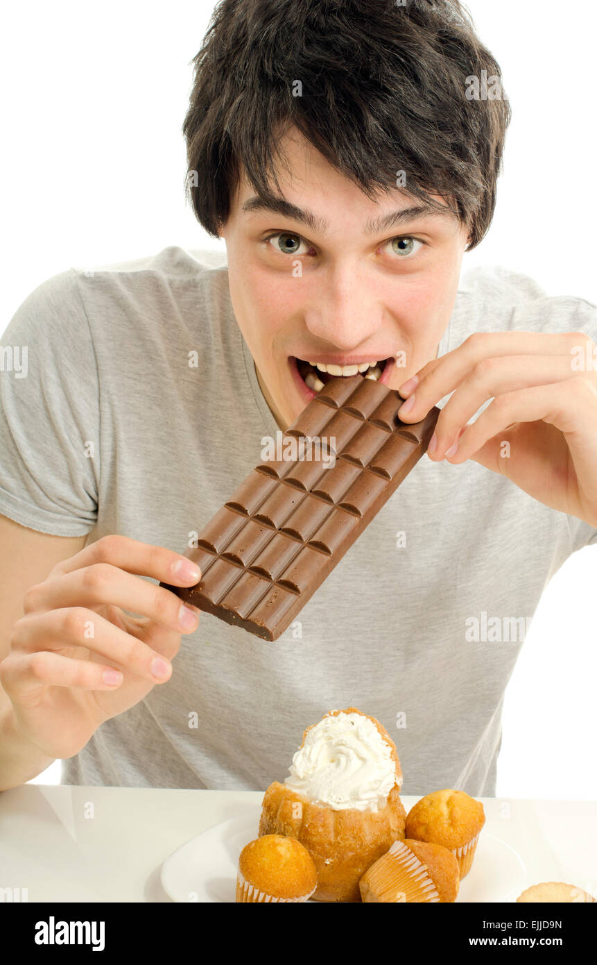 Man in love with sweets, candies,chocolate and sugar Stock Photo - Alamy