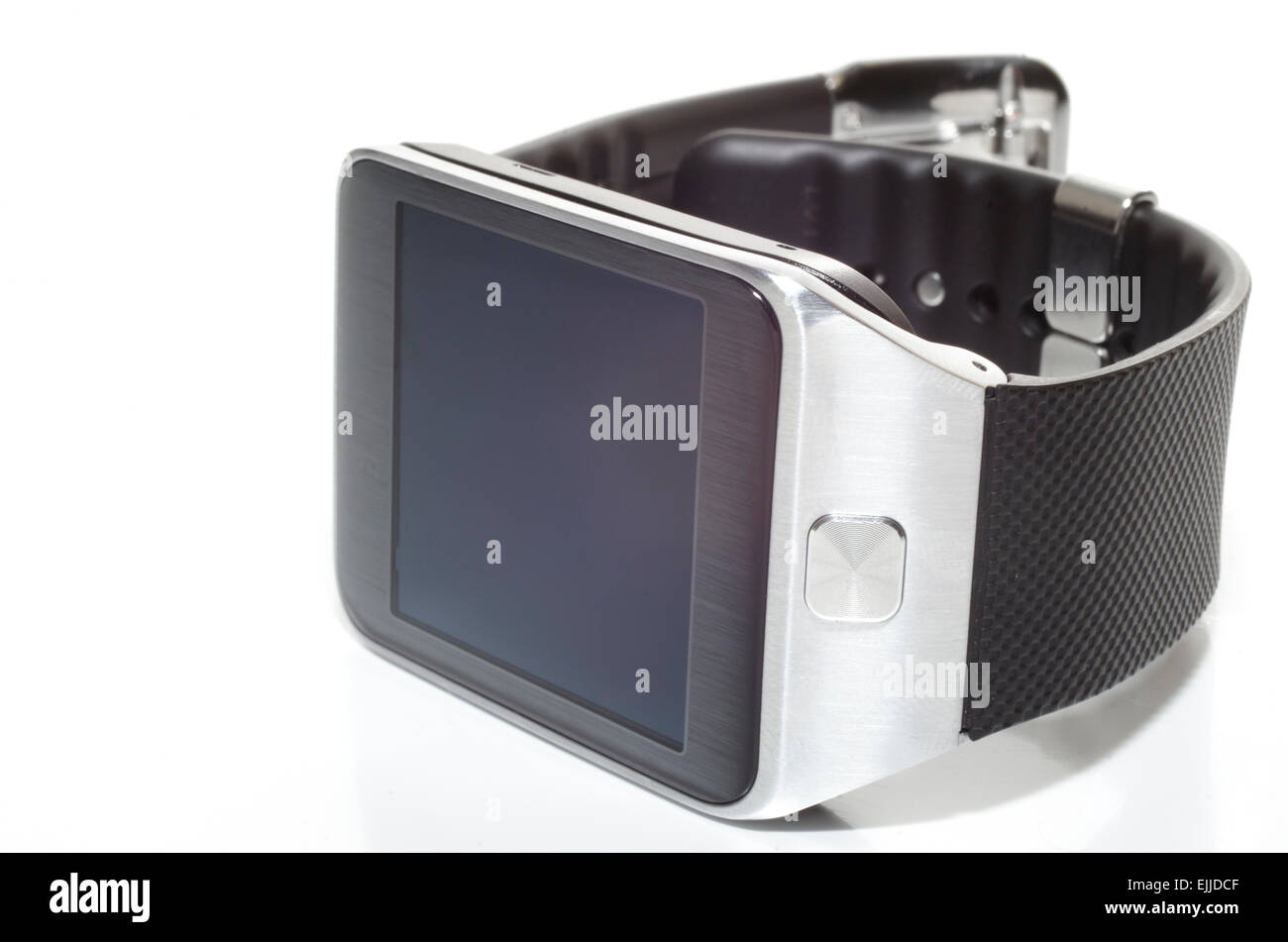 Grey SmartWatch with textile belt isolated on white background Stock ...