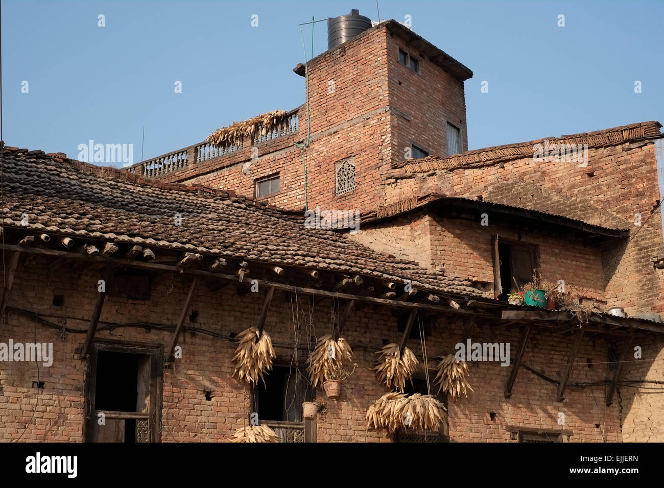 Traditional brick house in the Newar village of Bungamati, which lies ...