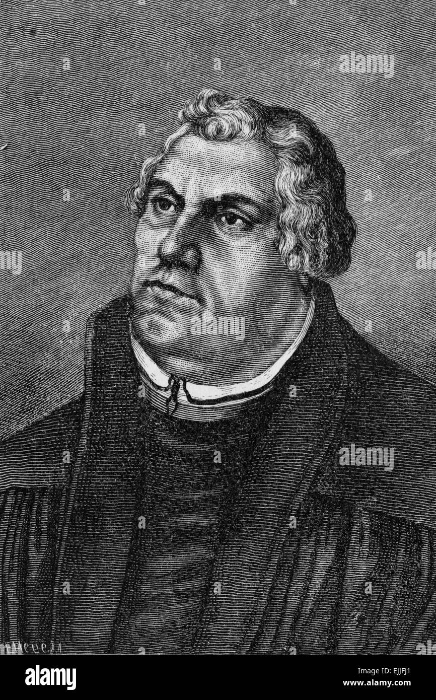 Martin Luther, father of the Reformation, an engraving from a portrait ...