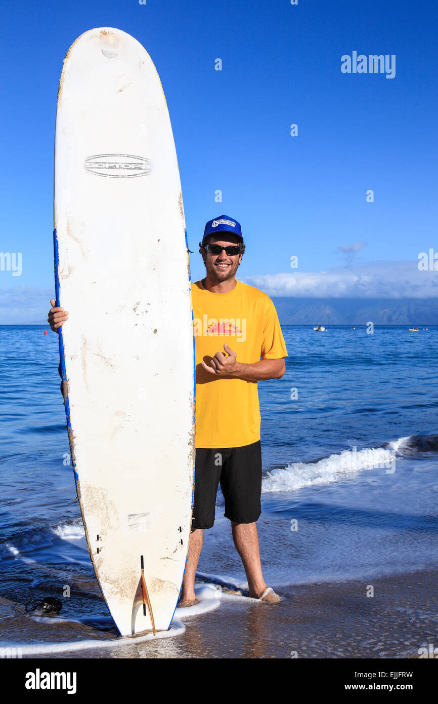 Surf instructor at Kaanapali Beach Stock Photo - Alamy