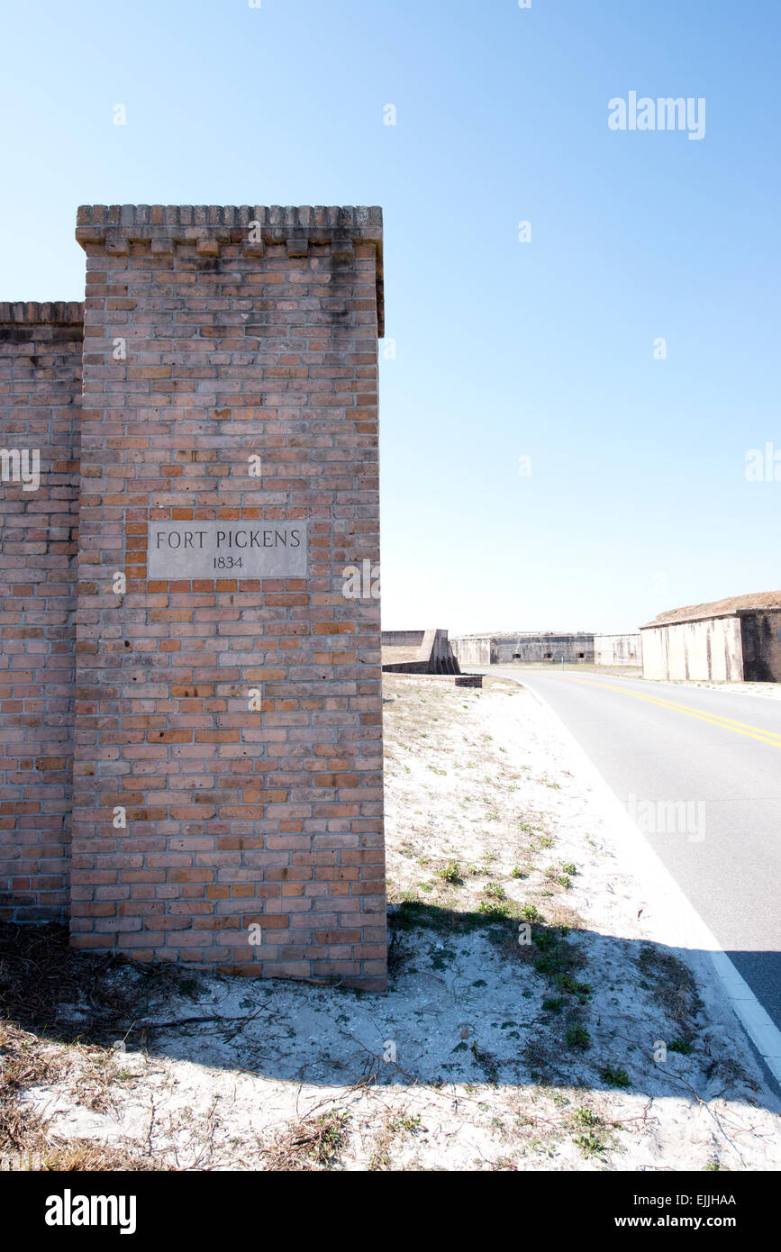 Brick Wall at entrance of historic United States Military Fort Pickens ...