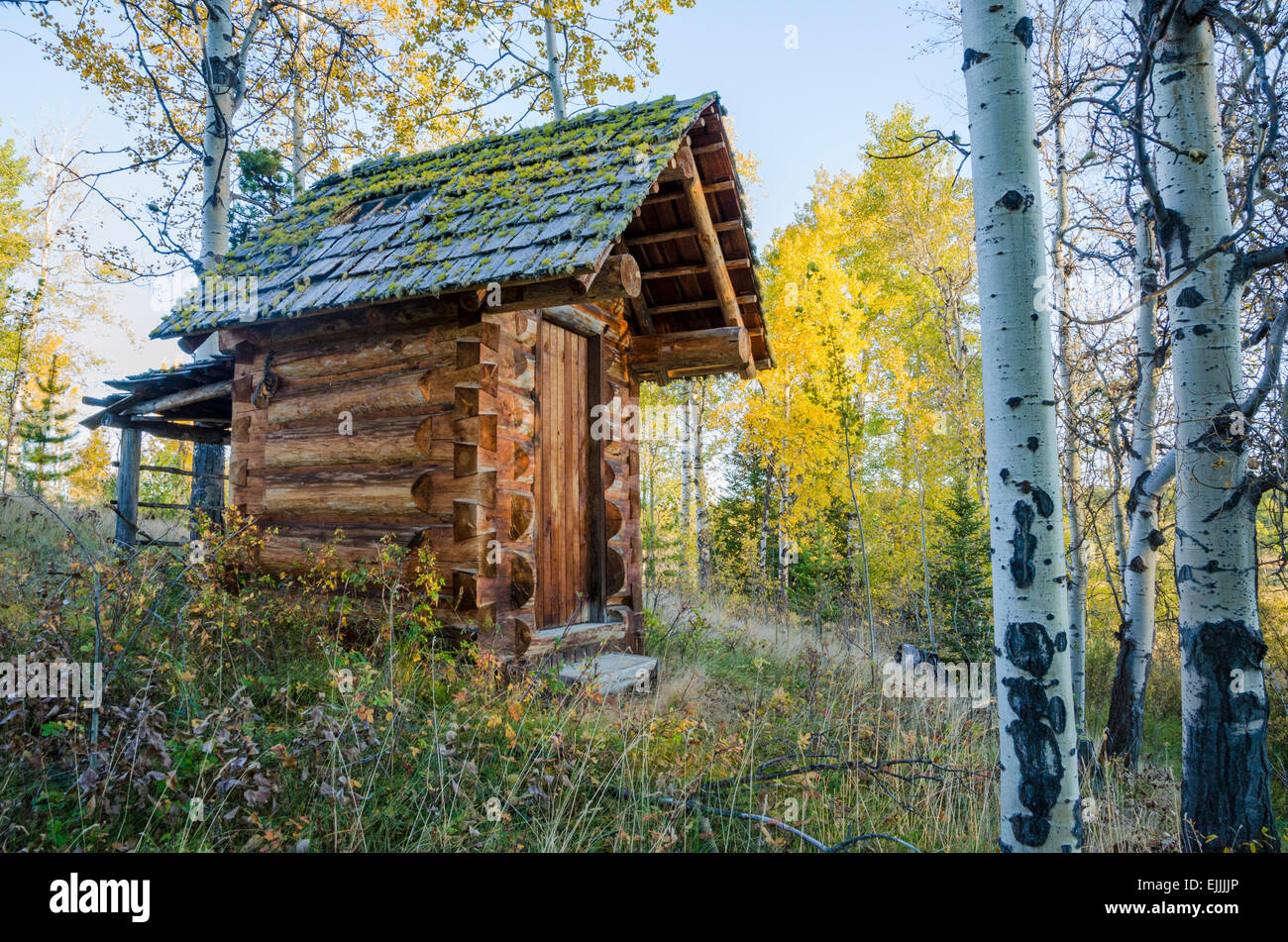 Rustic log outhouse Stock Photo - Alamy