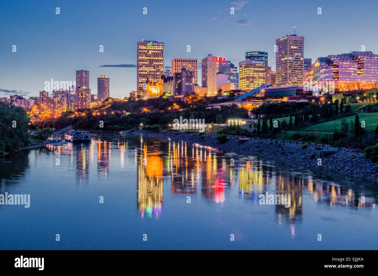 Edmonton skyline, N. Saskatchewan River, Alberta, Canada Stock Photo ...