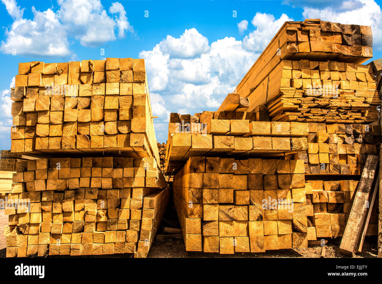 Stacks of yellow sawn timber Stock Photo - Alamy