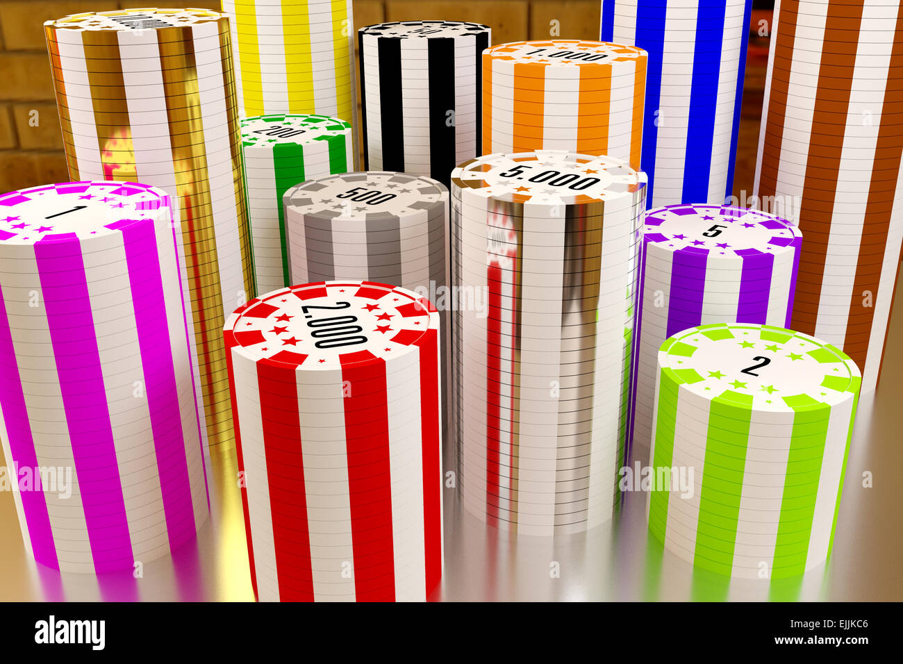 stacks of tokens on the shiny table Stock Photo - Alamy