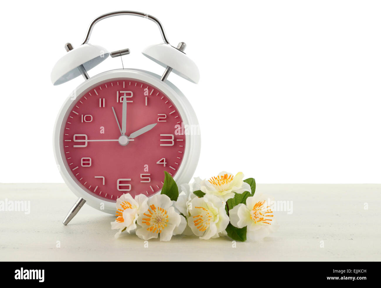 Daylight Saving Time concept with spring theme pink retro style alarm ...