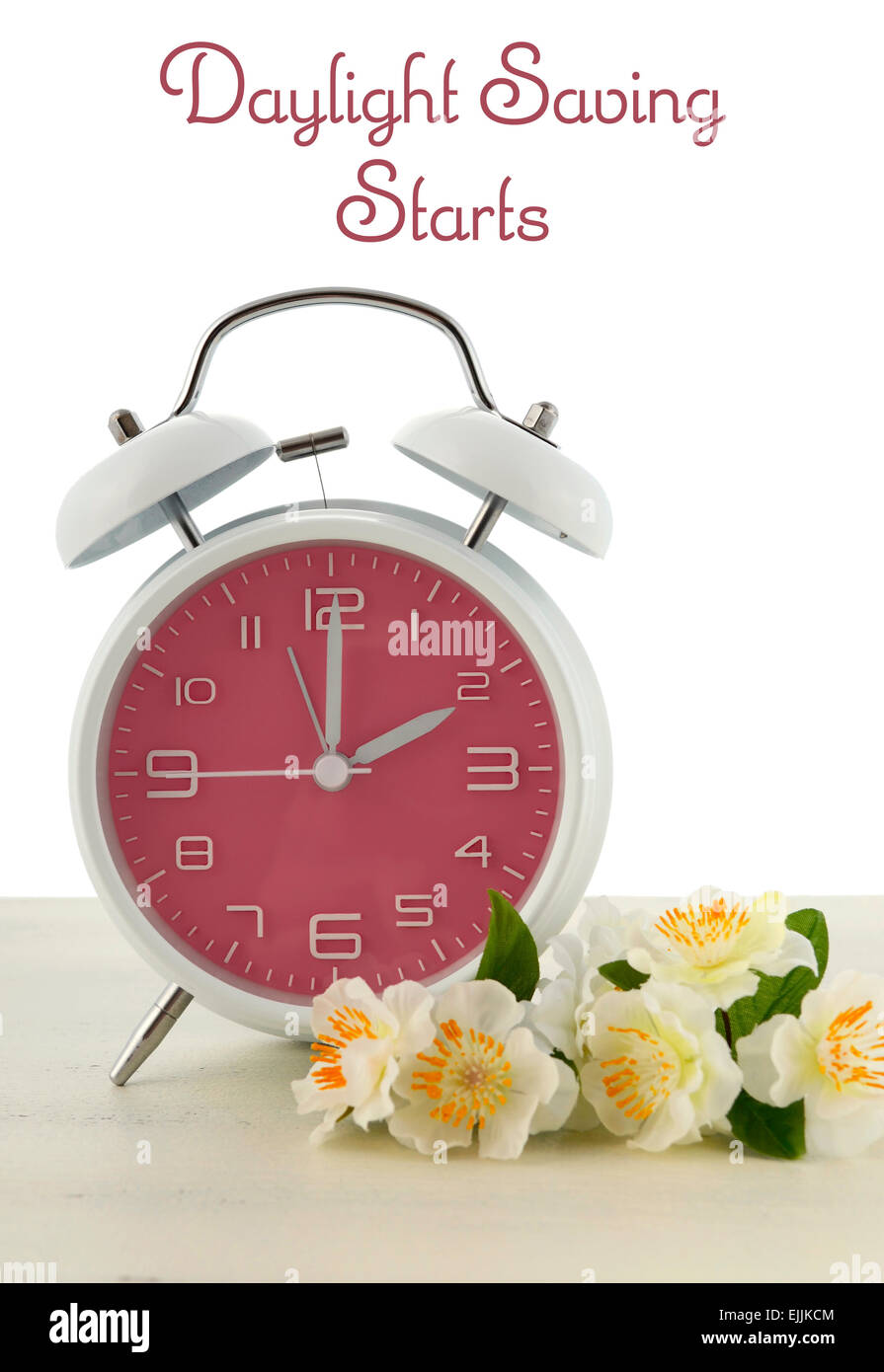 Daylight Saving Time concept with spring theme pink retro style alarm ...