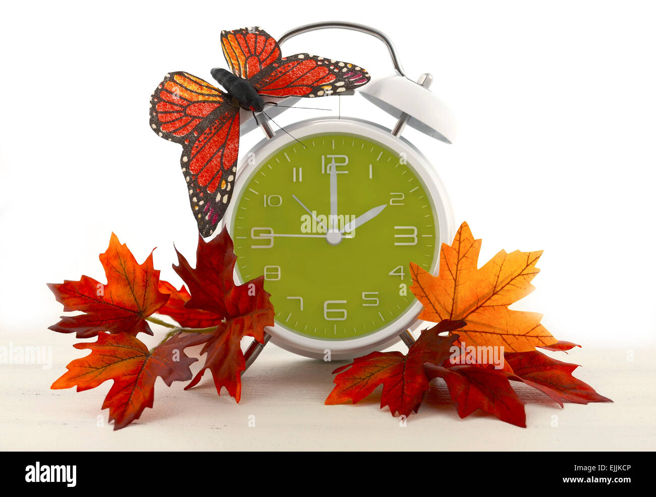 Daylight Saving Time Ends concept with Autumn Fall theme retro style ...