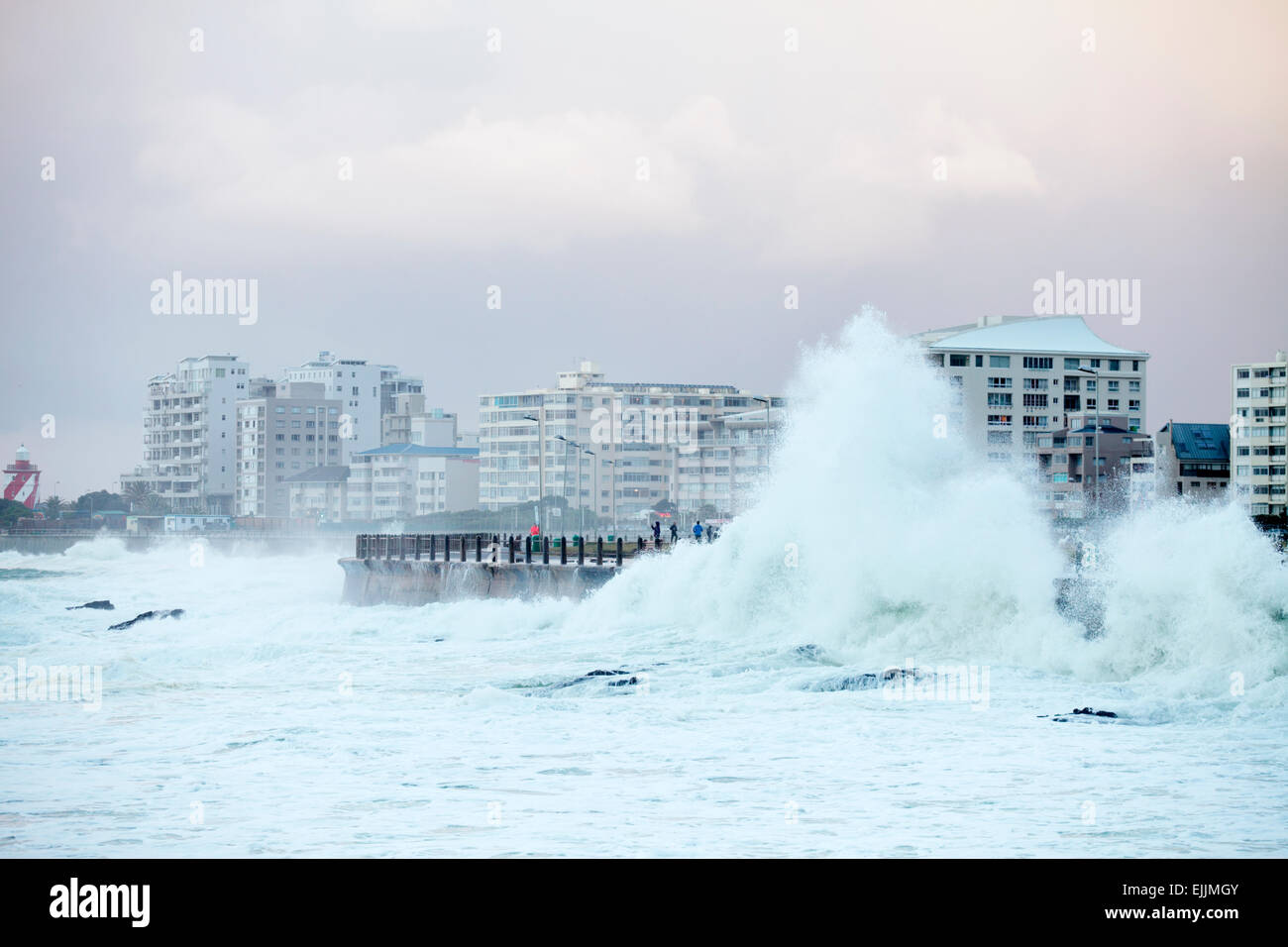 Waves crashing against sea wall, Sea Point, Cape Town, Western Cape ...